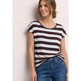 T-Shirt Street One, Damen, Gr. 38, espresso braun, Stoff, 95% Viskose, 5% Elasthan, gestreift, comfort fit normal, Rundhals, normaler Saum, Shirts T-Shirt, im Streifendesign