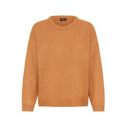 Rundhalspullover oxmo "Rundhalspullover OXComos", Damen, Gr. L, braun (braun sugar), Obermaterial: 93% Polyester PES. 5% Wolle mw. 2% Elasthan EL., Sweatshirts Rundhalspullover