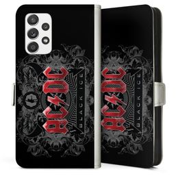 DeinDesign Galaxy A52s 5G Handy Klapph&uuml;lle Handyh&uuml;lle aus Kunst Leder wei&szlig; Flip Case Merchandise Black Ice Acdc Sideflip mit Lasche