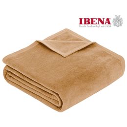 Wohndecke Ibena "Luxus", braun (camelfarben), B:220cm L:240cm, Baumwolle, Kunstfaser, Wohndecken, Wohndecke, verschiedene Gr&ouml;&szlig;en, uni, Kuscheldecke, Premium, made in Europe