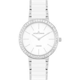 Quarzuhr Jacques Lemans "Monaco", wei&szlig;, wei&szlig;, silberfarben, Armbanduhren, Damen, Quarzuhr, Armbanduhr, Damenuhr, Keramik, analog