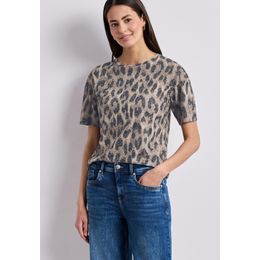 T-Shirt Street One, Damen, Gr. 34, timeless beige, Stoff, 65% Polyester, 35% Viskose, gemustert, normal normal, Rundhals, abgesteppt, Shirts T-Shirt, Jersey