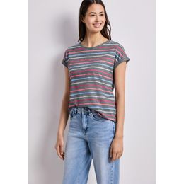T-Shirt Street One, Damen, Gr. 34, bound gr&uuml;n, Stoff, 80% Polyester, 20% Viskose, gestreift, comfort fit normal, Rundhals, normaler Saum, Shirts T-Shirt, im Streifen-Design