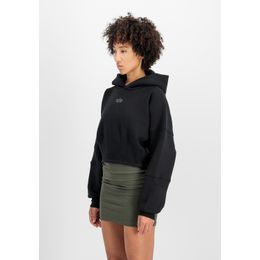 Hoodie Alpha Industries "Waisted Hoodie W", Damen, Gr. L, schwarz, Obermaterial: 70% Baumwolle, 30% Polyester, loose fit, Sweatshirts Hoodie