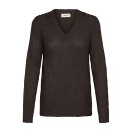 V-Ausschnitt-Pullover oxmo "V-Ausschnitt-Pullover OXFSinvi", Damen, Gr. L, braun (chocolate torte melange), Obermaterial: 100% Polyacryl PAN., Pullover