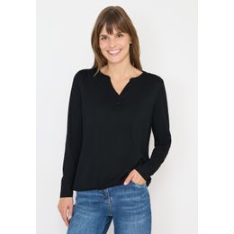 Langarmshirt Cecil, Damen, Gr. S (38), schwarz, Stoff, 50% Modal, 50% Baumwolle, unifarben, normal normal, Rundhals, abgesteppt, Shirts Langarmshirt, im soften Baumwoll-Mix