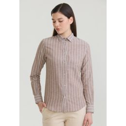 Hemdbluse FELIX HARDY "Gestreiftes Langarm Hemd", Damen, Gr. L, braun, 65% Baumwolle, 35% Leinen, Blusen Hemdbluse