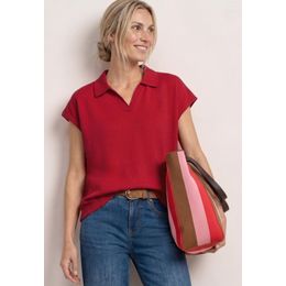 T-Shirt Street One, Damen, Gr. 36, salsa rot, Stoff, 50% Viskose, 47% Polyester, 3% Elasthan, unifarben, normal normal, hoch geschlossener Ausschnitt, abgesteppt, Shirts T-Shirt, in Unifarbe