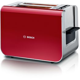 Bosch Toaster "Styline TAT8614N, integrierter Br&ouml;tchenaufsatz, Liftfunktion", rot (deep rot), B:31,3cm H:18,4cm T:17cm, Toaster, Auftaufunktion, Abschaltautomatik, Brotzentrierung, Edelstahl/rot