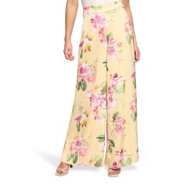 Marlene-Hose Vera Mont "Damen mit Blumenprint", Damen, Gr. 34, Normalgr&ouml;&szlig;en, gelb, ros&eacute;, Satin, Obermaterial: 100% Polyester. Futter: 100% Polyester, weit lang, Hosen