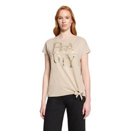 Kurzarmshirt Betty Barclay "Damen mit Schleifenknoten", Damen, Gr. 36, grau beige, Jersey, Obermaterial: 62% Viskose, 21% Polyester, 12% Polyester, 5% Elasthan, loose fit normal, U-Boot-Ausschnitt, Shirts