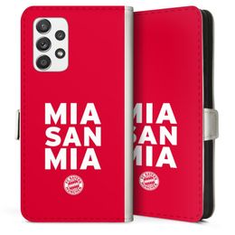 DeinDesign Galaxy A52s 5G Handy Klapph&uuml;lle Handyh&uuml;lle aus Kunst Leder wei&szlig; Flip Case Fcb Mia San Mia Fc Bayern M&uuml;nchen Sideflip mit Lasche