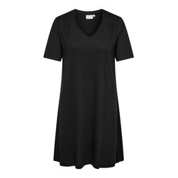 Minikleid Only CARMAKOMA "CARCORAL S/S V-NECK ABK DRESS JRS", Damen, Gr. L, N-Gr, schwarz, Web, Obermaterial: 65% Polyester, 35% Viskose, unifarben, regular fit mini, V-Ausschnitt, Kleider Minikleid