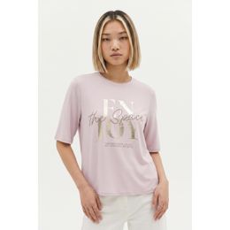 Kurzarmshirt Only "ONLFREE MAYA S/S PRINT TOP BOX JRS", Damen, Gr. L, rosa (pale lila print:enjoy), Jersey, Obermaterial: 70% Modal, 30% Polyester, bedruckt, regular fit normal, Rundhals, Shirts, Materialmix, regular fit, Rundhals