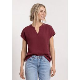 Blusenshirt Street One, Damen, Gr. 34, truffle rot, Web, 100% Baumwolle, unifarben, normal normal, Rundhals, abgesteppt, Shirts Blusenshirt, aus reiner Baumwolle