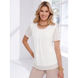Schlupfbluse Classic Basics, Damen, Gr. 44, ecru, 100% Polyester, unifarben, Rundhals, Blusen Schlupfbluse