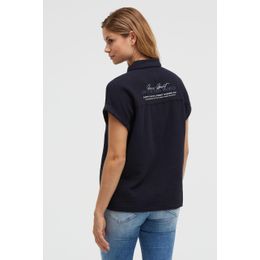 Kurzarmbluse SOCCX, Damen, Gr. L, blau, Stoff, Material: 100% Baumwolle, bedruckt, regular fit normal, hoch geschlossener Ausschnitt, weit offene Kante, Blusen, mit &uuml;berschnittener Schulter