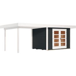 Gartenhaus Weka "Designhaus 126 Plus", grau (anthrazit, wei&szlig;), Fu&szlig;boden im Gartenhaus, ohne Dacheindeckung, Massivholz, Gartenh&auml;user, Gartenhaus, mit Anbaudach