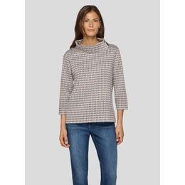 3/4-Arm-Shirt Rabe, Damen, Gr. 40, braun (macchiato), Web, Obermaterial: 70% Polyester, 28% Viskose, 2% Elasthan, gemustert, h&uuml;ftbedeckend, Rundhals, Shirts 3/4-Arm-Shirt, mit grafischem Muster und Schalkragen mit Glitzersteinen