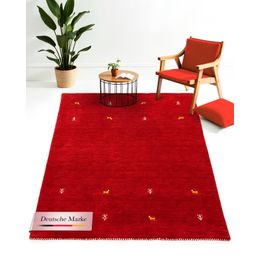 Wollteppich CarpetFine "Gabbeh Uni, auch als L&auml;ufer und Rund erh&auml;ltlich", rot, B:240cm H:15mm L:340cm, Wolle, Teppiche, reine Wolle, handgewebt, Gabbeh Loom Tiermotiv, gro&szlig;e Farbauswahl