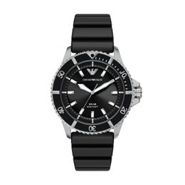 Solaruhr Emporio Armani "WORLD EXPLORER", schwarz, silberfarben, Armbanduhren, Herren, Armbanduhr, Herrenuhr, Silikonarmband, analog