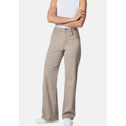 Chinohose PEAK TIME "Cyrele", Damen, Gr. 32, L&auml;nge 30, comet taupe, Stoff, Material: 93% Baumwolle, 6% Elastomultiester, 1% Elasthan, weit lang, Hosen Chinohose, Lange Wide-Leg-Hose mit Bio-Baumwolle
