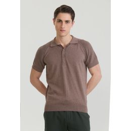 Poloshirt FELIX HARDY "Strick-Polo Shirt Kurzarm", Herren, Gr. L, braun, 100% Baumwolle, Shirts