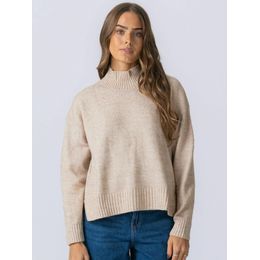 Strickpullover TEESHOPPEN "TEESHOPPEN Sweater Emma Knit", Damen, Gr. L, beige, Obermaterial: 64% Polyester, 30% Polyacryl, 6% Wolle, Pullover Strickpullover