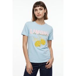 Kurzarmshirt Only CARMAKOMA "CARKITA LIFE S/S PEARL TOP JRS", Damen, Gr. L, winter sky print:limoni de amalfi, Jersey, Obermaterial: 100% Baumwolle, bedruckt, normal, Rundhals, Shirts