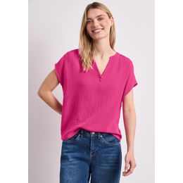 Blusenshirt Street One, Damen, Gr. 34, magenta dream, Web, 100% Baumwolle, unifarben, normal normal, Rundhals, abgesteppt, Shirts Blusenshirt, aus reiner Baumwolle