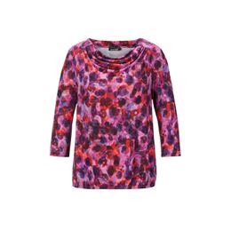 Print-Shirt GOLDNER "Kurzgr&ouml;&szlig;e Blusenshirt mit Wasserfallausschnitt", Damen, Gr. 19, lila (beere, gemustert), Obermaterial: 95% Polyester PES. 5% Elasthan EL., figurumspielend, Sonstiges, Shirts, Gummibund
