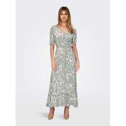 Maxikleid Only "ONLCHIANTI S/S LONG DRESS WVN NOOS", Damen, Gr. M, N-Gr, chinois gr&uuml;n aop:narri print, Web, Obermaterial: 100% Viskose, bedruckt, regular fit kn&ouml;chellang, V-Ausschnitt, Kleider Maxikleid, Viskose, regular fit