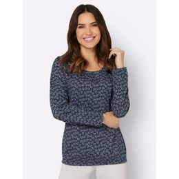 Langarmshirt Classic Basics "Langarm-Shirt", Damen, Gr. 42, bunt (nachtblau, salbei, bedruckt), 100% Baumwolle, gebl&uuml;mt, gemustert, mehrfarbig, Rundhals, Shirts Langarmshirt