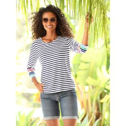 3/4-Arm-Shirt Heine "Ringelshirt", Damen, Gr. 34, bunt (ecru, marine, geringelt), 95% Viskose, 5% Elasthan, bedruckt, gemustert, mehrfarbig, Rundhals, Shirts 3/4-Arm-Shirt
