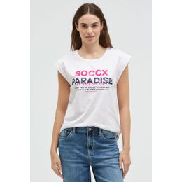 Rundhalsshirt SOCCX, Damen, Gr. L, wei&szlig;, Single Jersey, Material: 100% Baumwolle, bedruckt, regular fit normal, Rundhals, Shirts Rundhalsshirt, aus Baumwolle