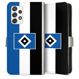 DeinDesign Galaxy A52s 5G Handy Klapph&uuml;lle Handyh&uuml;lle aus Kunst Leder wei&szlig; Flip Case Stripes Hamburger Sv Hsv Sideflip mit Lasche