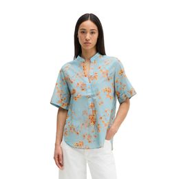 Marc O'Polo Kurzarmbluse MARC O'POLO, Damen, Gr. 38, medium blau, Web, Obermaterial: 100% Baumwolle, relaxed fit normal, V-Ausschnitt, Aufschlag, Blusen, relaxed aus bedrucktem Baumwoll-Voile