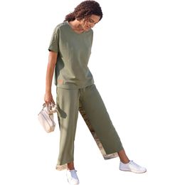 Damen Sweatshirt mit Zierkn&ouml;pfen an der Schulterpartie khaki, Gr&ouml;&szlig;e 52