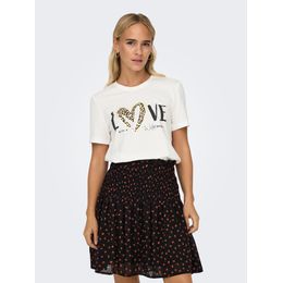 Kurzarmshirt Only "ONLFREA S/S WILD TOP BOX JRS", Damen, Gr. L, cloud dancer print:love, Jersey, Obermaterial: 100% Baumwolle, bedruckt, regular fit normal, Rundhals, Shirts, Baumwolle, regular fit, Rundhals