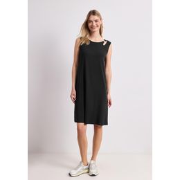 Midikleid Street One, Damen, Gr. 40, EURO-Gr&ouml;&szlig;en, schwarz, Stoff, 95% Viskose, 5% Elasthan, unifarben, normal knielang, Rundhals, abgesteppt, Kleider Midikleid, mit Rundhalsausschnitt