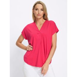 Blusenshirt Heine "Shirtbluse", Damen, Gr. 40, pink, 95% Viskose, 5% Elasthan, unifarben, V-Ausschnitt, Shirts Blusenshirt