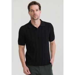 Poloshirt FELIX HARDY "Strick-Polo Shirt Kurzarm", Herren, Gr. L, schwarz, 100% Baumwolle, Shirts