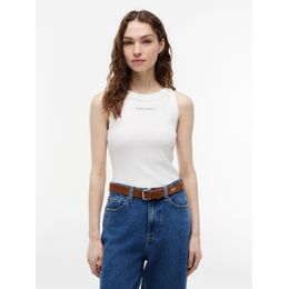 Ripptanktop Tommy Jeans "TJW SLIM ESS LOGO 1 RIB TANK", Damen, Gr. L (42/44), ecru, Single Jersey, Obermaterial: 95% Baumwolle, 5% Elasthan, slim fit normal, Rundhals, Tops, Baumwollmischung, slim fit, in gerippter Struktur
