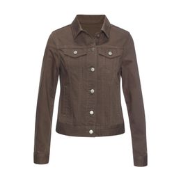 Jeansjacke Lascana, Damen, Gr. 34, dunkelkhaki, Denim/Jeans, Obermaterial: 100% Baumwolle, unifarben, figurumspielend h&uuml;ftlang, 1-Knopf-Manschette, Jacken Kurzjacke Jeansjacke, mit zwei Pattentaschen, Denimjacke aus Baumwolle, Sommerjacke