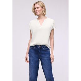 Blusenshirt Street One, Damen, Gr. 34, sanftes wei&szlig;, Web, 100% Baumwolle, unifarben, normal normal, Rundhals, abgesteppt, Shirts Blusenshirt, aus reiner Baumwolle