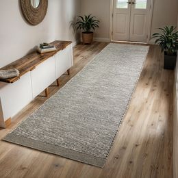 Wollteppich OTTO HOME "Odenne", beige (creme, grau), B:80cm H:10mm L:250cm, Wolle, Teppiche, handgewebter Wendeteppich, melierte Optik, reine Wolle, Wohnzimmer