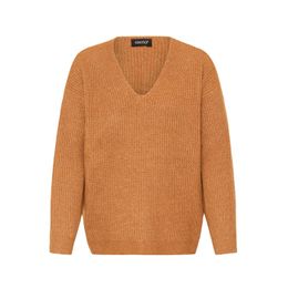 V-Ausschnitt-Pullover oxmo "V-Ausschnitt-Pullover OXCallie", Damen, Gr. L, braun (braun sugar), Obermaterial: 93% Polyester PES. 5% Wolle mw. 2% Elasthan EL., Pullover