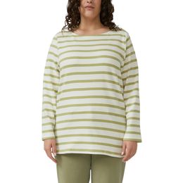 Sweater S.OLIVER CURVE, Damen, Gr. 52, gr&uuml;n, Jersey, Obermaterial: 100% Baumwolle, gestreift, l&auml;ssig geschnitten h&uuml;ftbedeckend, U-Boot-Ausschnitt, abgesteppte Kante, Sweatshirts Sweater, gestreift/Gro&szlig;e gr&ouml;&szlig;en