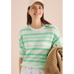 Kurzarmpullover Cecil, Damen, Gr. L (42), juicy lime, Web, 75% Baumwolle, 25% Polyester, gestreift, comfort fit normal, Rundhals, Rippb&uuml;ndchen, Pullover, im Streifendesign