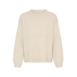 Rundhalspullover oxmo "Rundhalspullover OXComos", Damen, Gr. L, beige (oatmeal melange), Obermaterial: 93% Polyester PES. 5% Wolle mw. 2% Elasthan EL., Sweatshirts Rundhalspullover